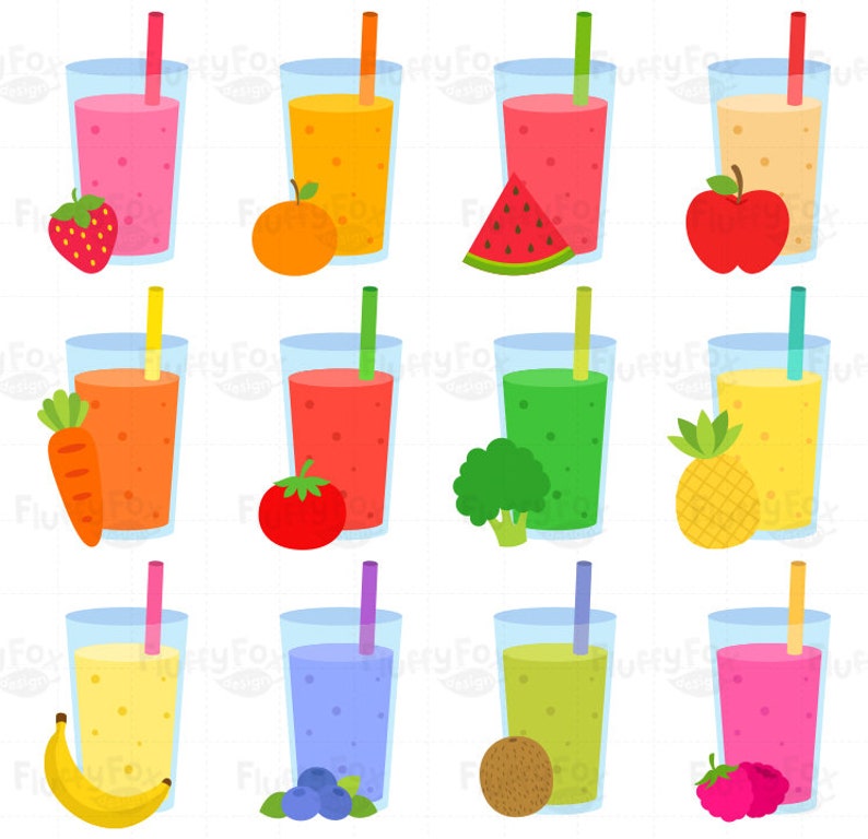 Smoothies Clipart, Blended Juices Clip Art, Fruit Vegetable Juice ...