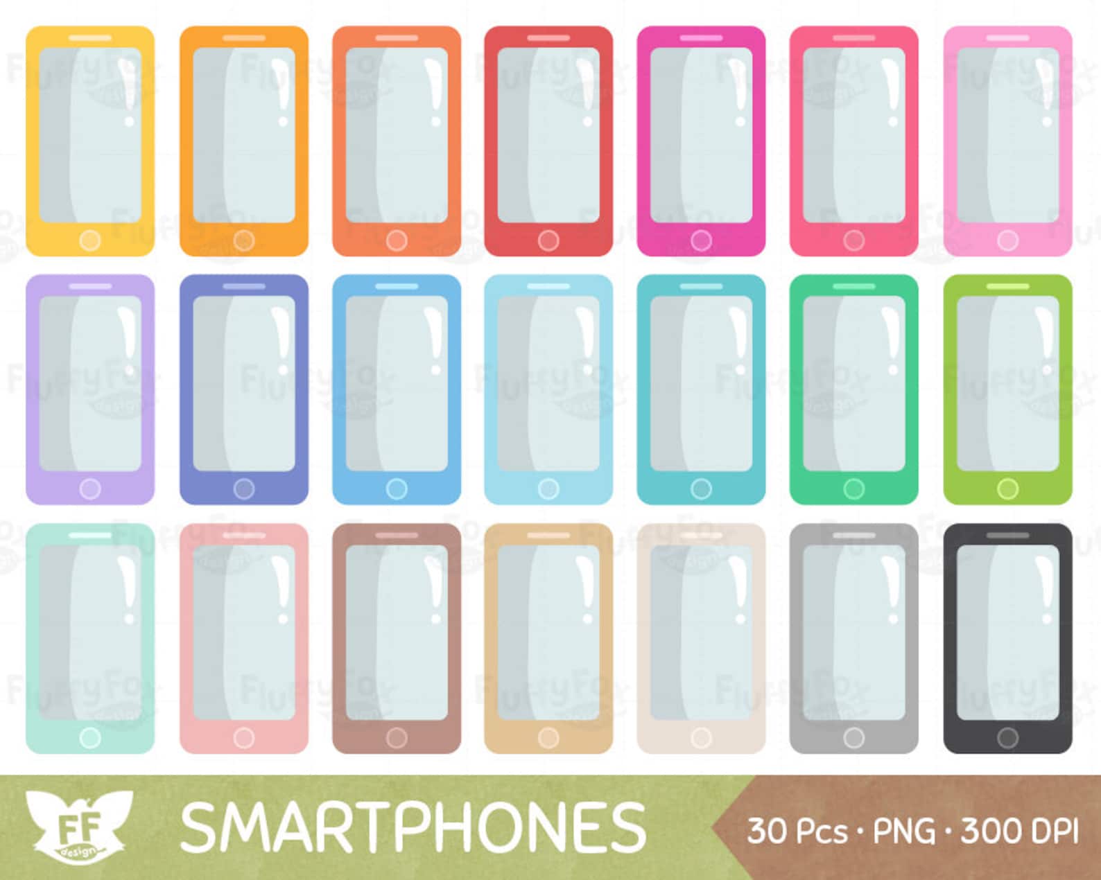 Smartphone Clipart Cell Phones Clip Art Rainbow Telephone | Etsy