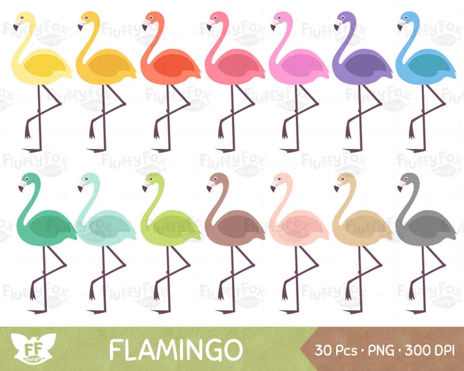 Flamingo Clipart Flamingos Clip Art Tropical Bird Wildlife - Etsy