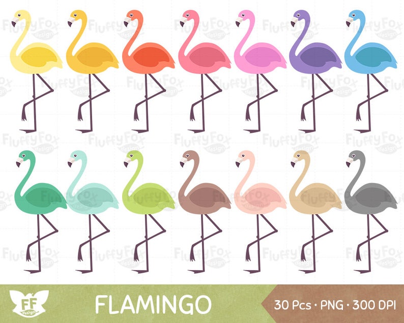 Flamingo Clipart, Flamingos Clip Art, Tropical Bird Wildlife, Rainbow ...