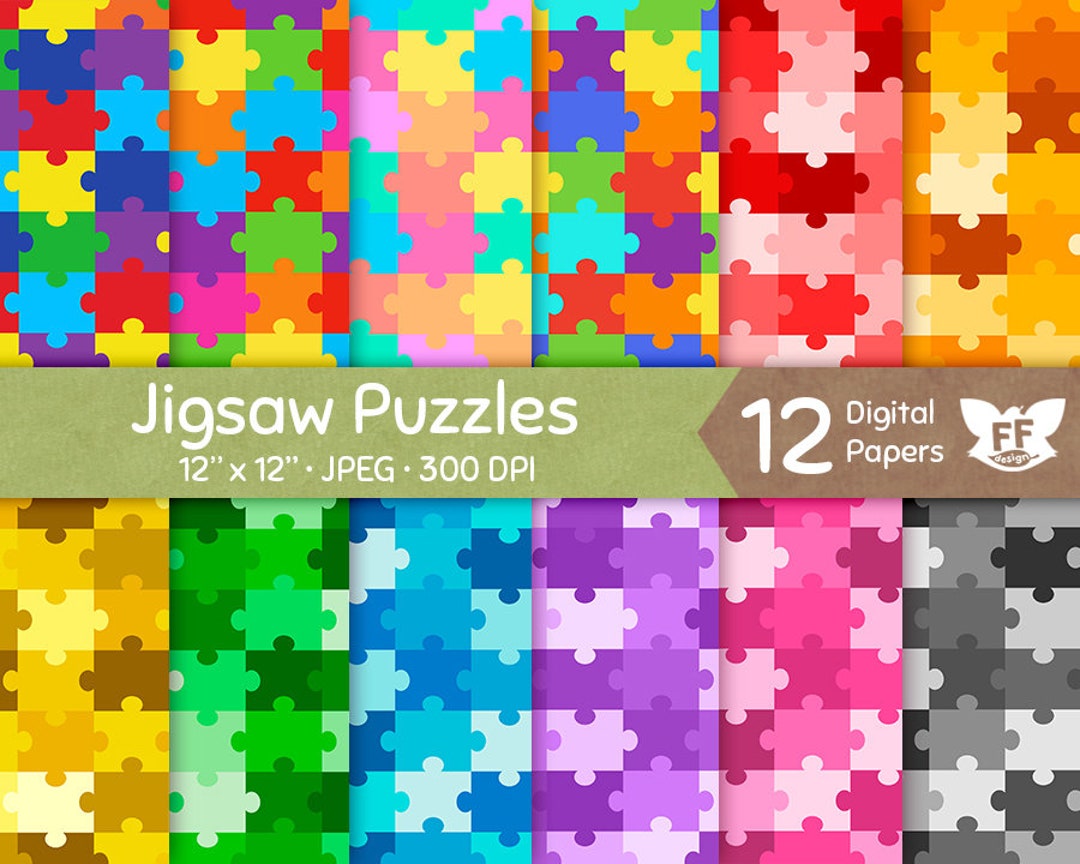 Jigsaw Puzzles Digital Paper, Seamless Pattern, Colorful Rainbow ...