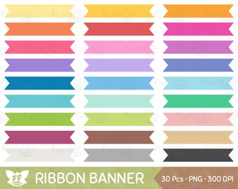 Ribbon Banner Clipart Label Clip Art Flat Ribbons Cliparts | Etsy