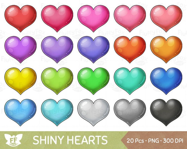 Shiny Heart Clipart, Kawaii Hearts Clip Arts, Cute Bright Love Clip Art ...