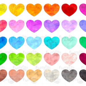 Watercolor Heart Clipart, Painted Hearts Clip Art, Valentine Love ...
