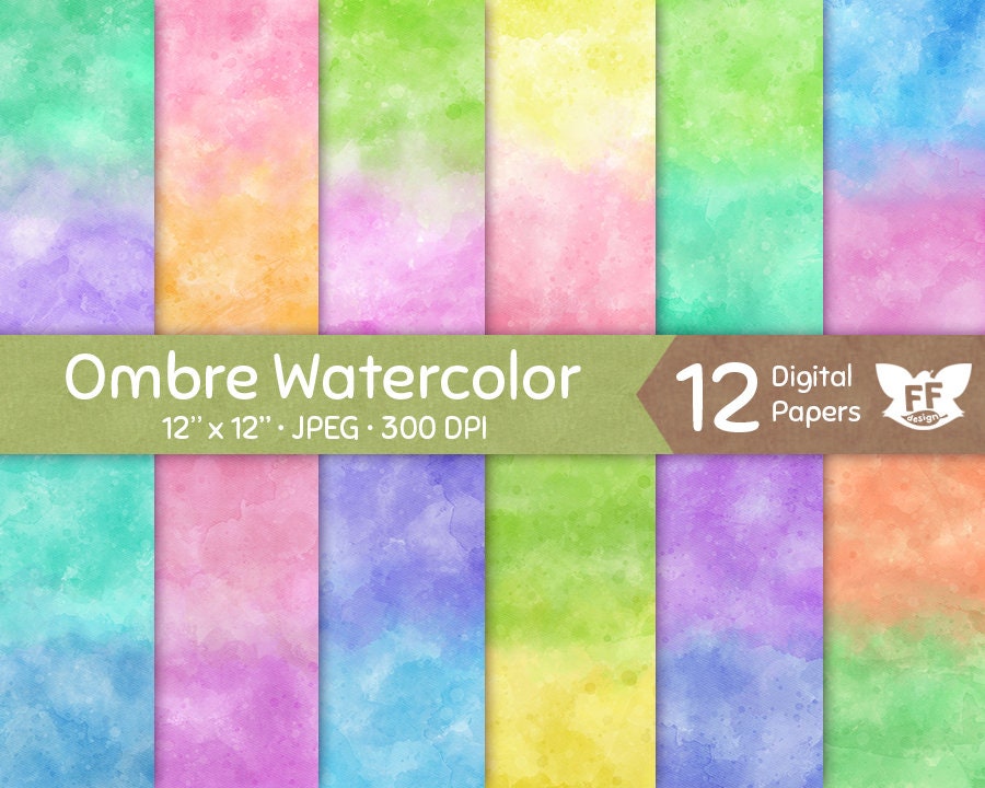Ombre Watercolor Digital Paper Bright & Soft Color | Etsy