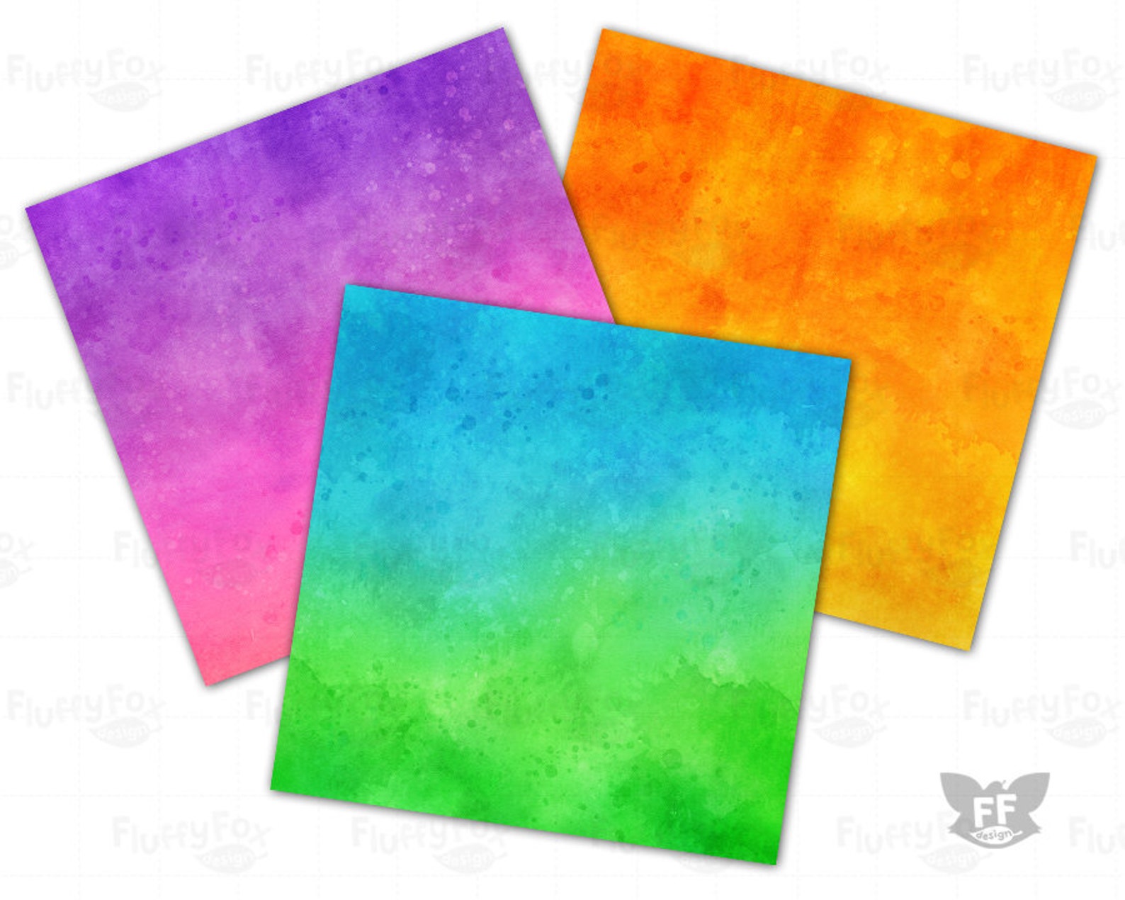 Vivid Ombre Watercolor Digital Paper, Bright Color Rainbow Painted ...