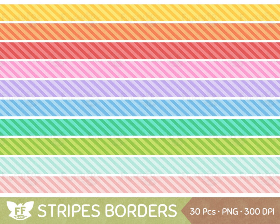 Stripes Border Clipart Line Borders Striped Clip Art Rainbow | Etsy