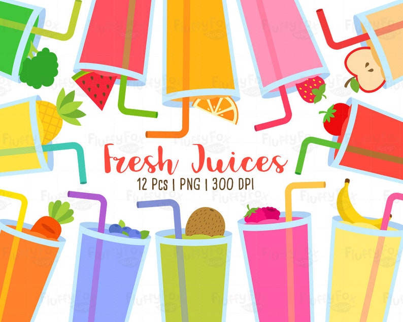 Fresh Juices Clipart, Smoothies Clip Art, Blended Fruit Vegetable Juice ...