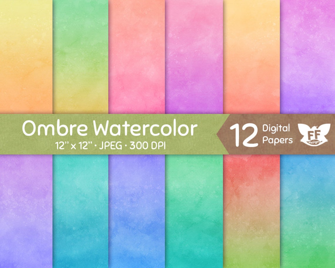 Ombre Watercolor Digital Paper, Soft Color Pastel Calm Painted Texture ...