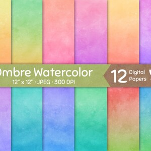 Ombre Watercolor Digital Paper, Soft Color Pastel Calm Painted Texture ...