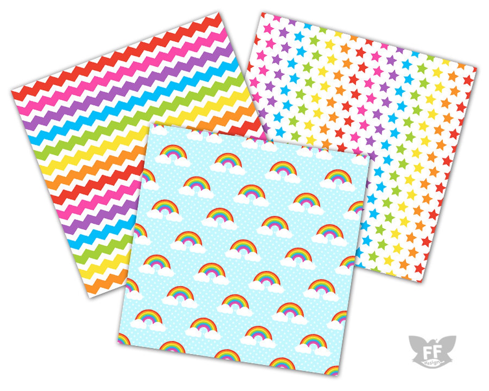 Rainbow Digital Paper, Bright Bold Color Papers, Seamless Pattern ...