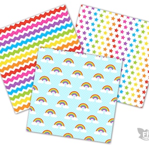 Rainbow Digital Paper, Bright Bold Color Papers, Seamless Pattern ...