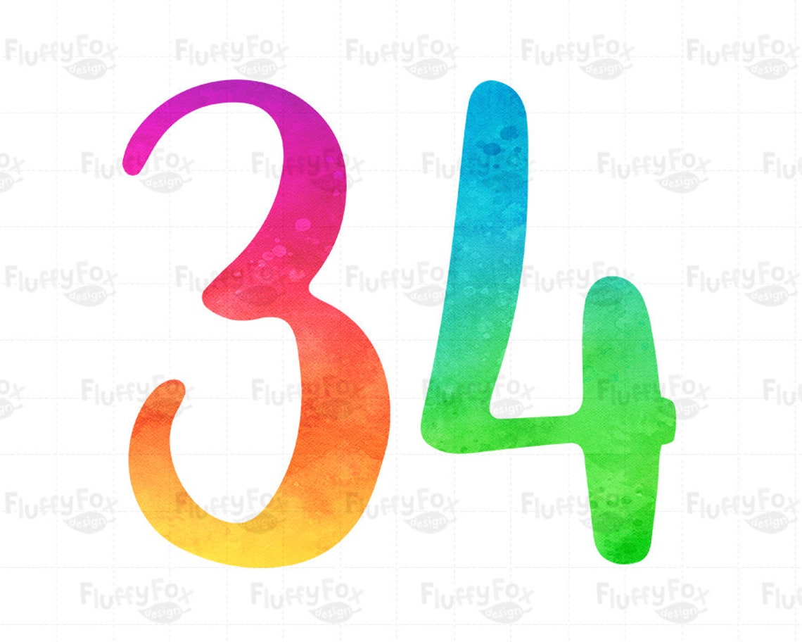 Watercolor Number Clipart Ombre Painted Numbers Clip Art | Etsy