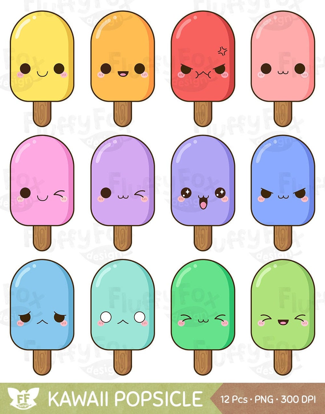 Kawaii Popsicle Clipart Cute Popsicles Clip Art Ice Cream - Etsy