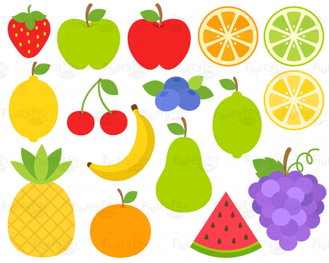 Früchte Clipart, Obst ClipArt, Trauben Banane Ananas Apfel Heidelbeere ...