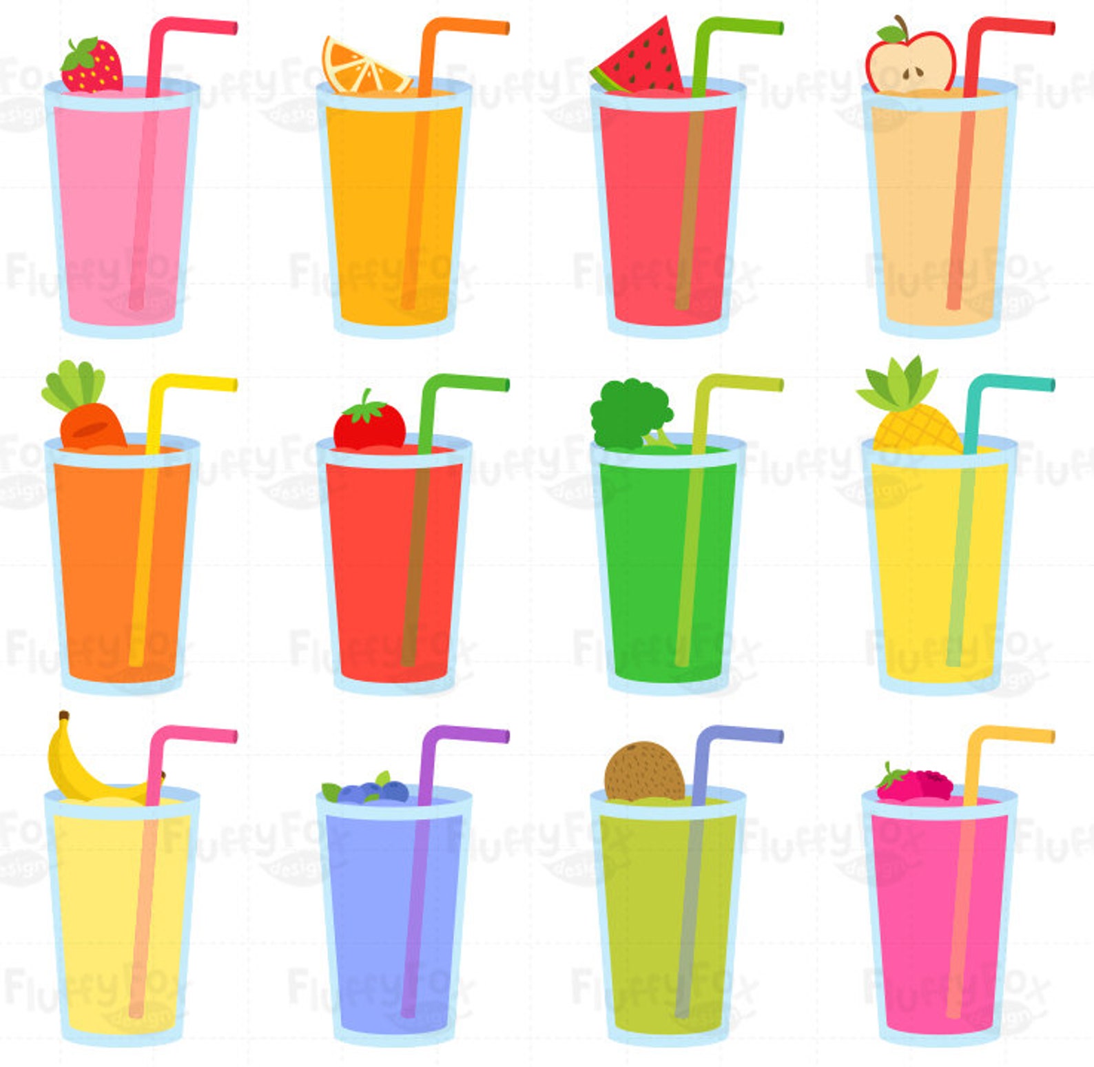 Fresh Juices Clipart, Smoothies Clip Art, Blended Fruit Vegetable Juice ...
