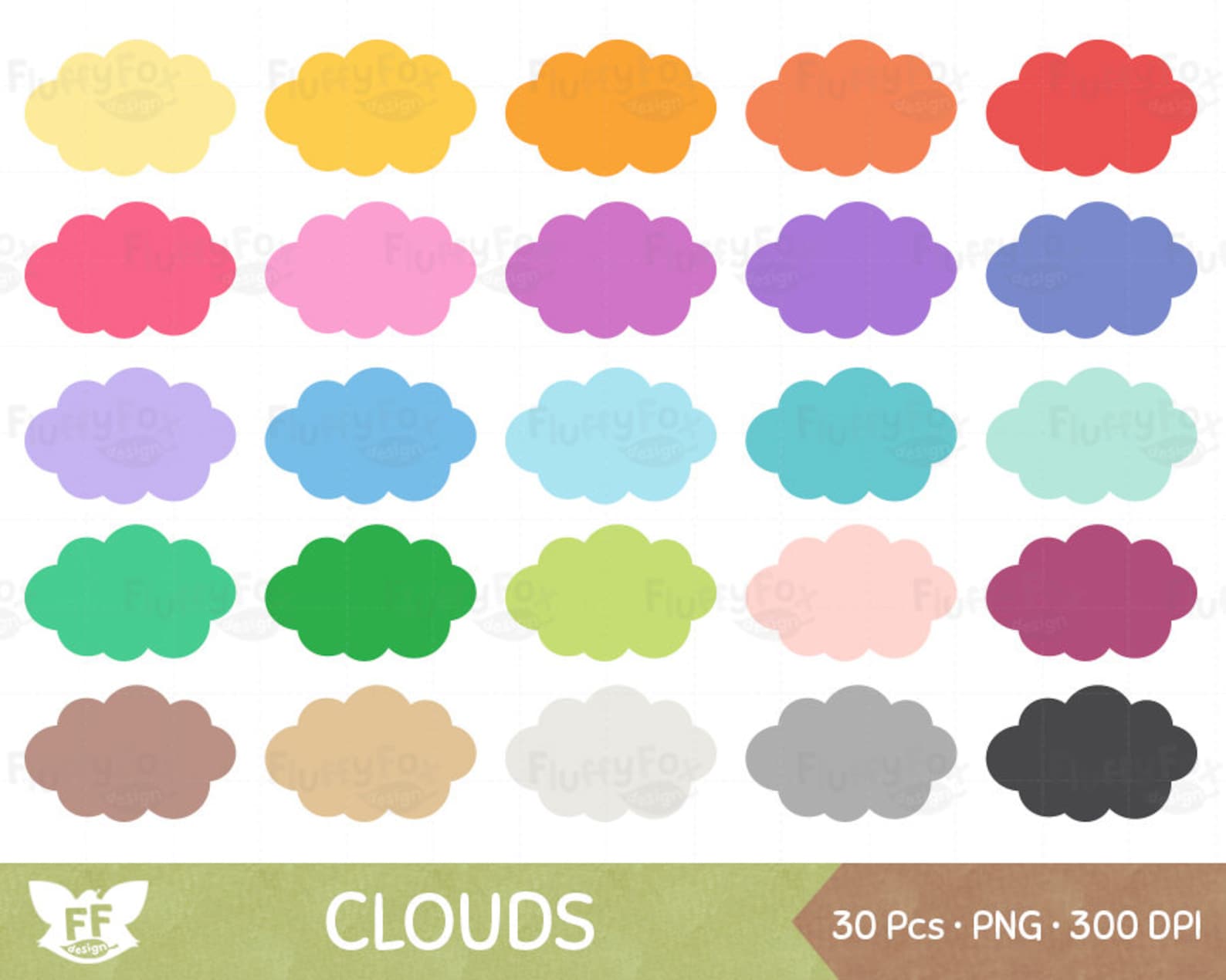 Cloud Clipart Clouds Clip Art Weather Fluffy Sky Cute Cotton | Etsy