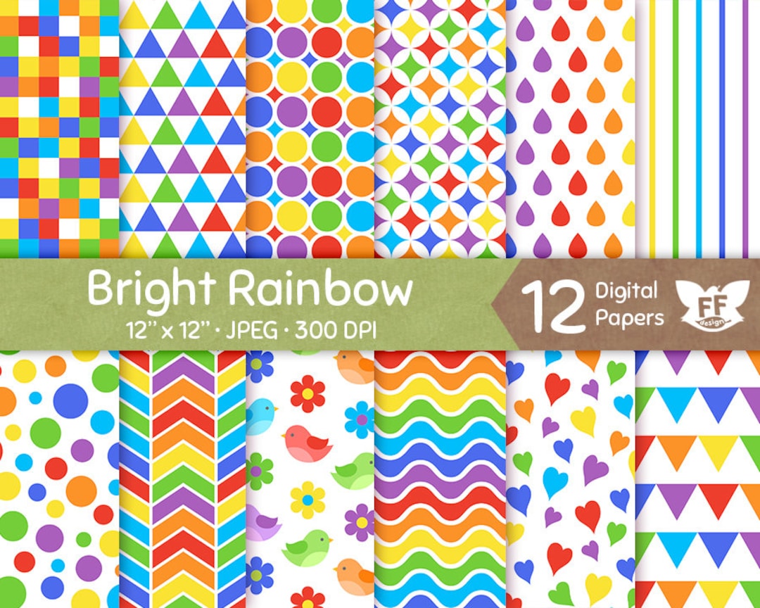 Rainbow Digital Paper, Bright Bold Color Papers, Seamless Pattern ...