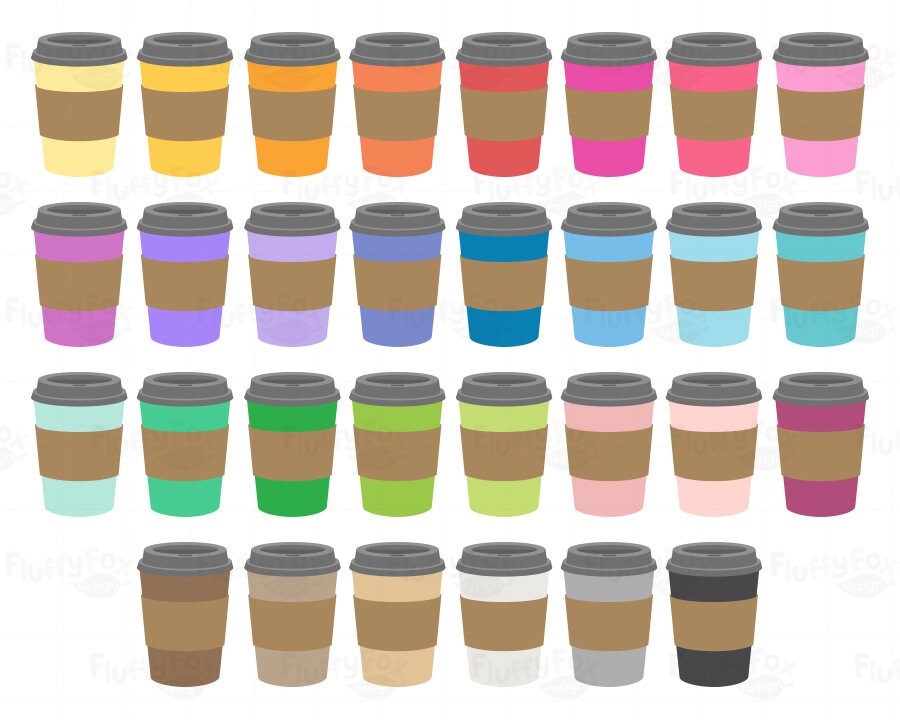 Coffee to Go Clipart Coffees Paper Cups Clip Art Rainbow Hot | Etsy