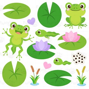 Frogs Clipart, Pond Animals Clip Art, Tadpole Froglet Egg-masses Water ...