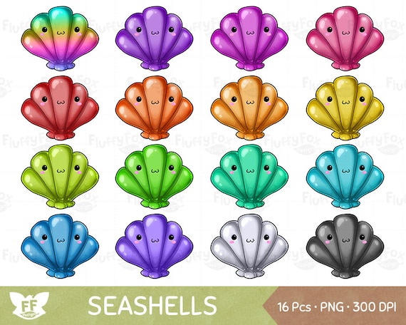 Kawaii Seashells Clipart Cute Nautical Marine Sea Shells | Etsy