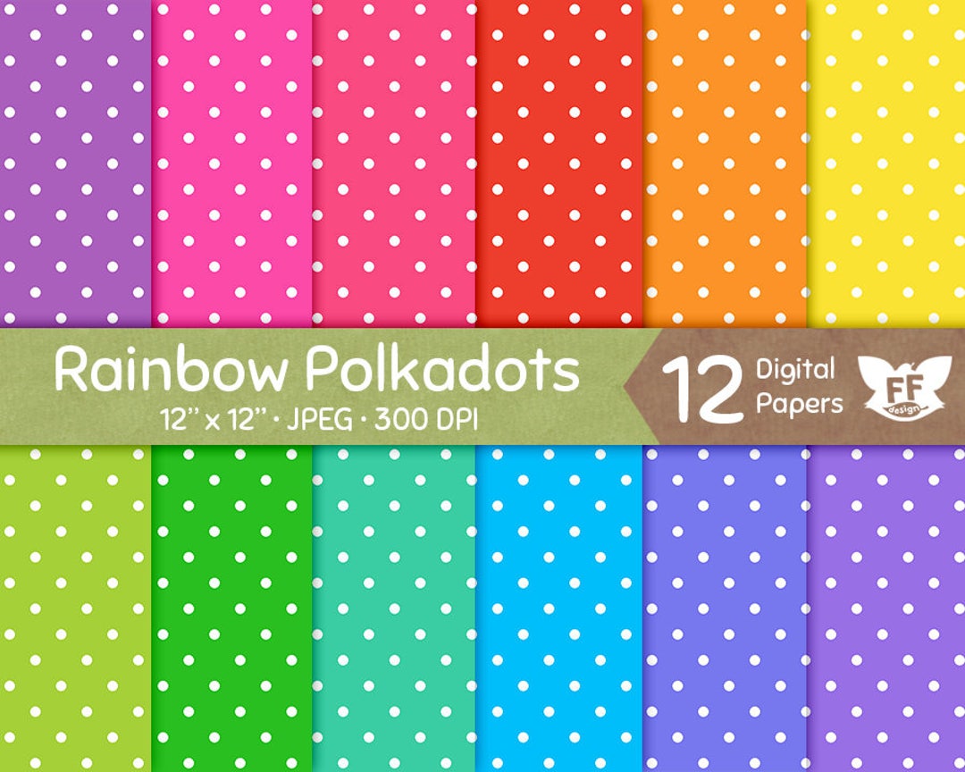 Rainbow Polkadot Digital Paper, Bright Bold Color Multicolor Dots ...