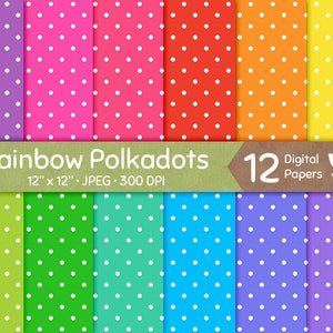 Rainbow Polkadot Digital Paper, Bright Bold Color Multicolor Dots ...