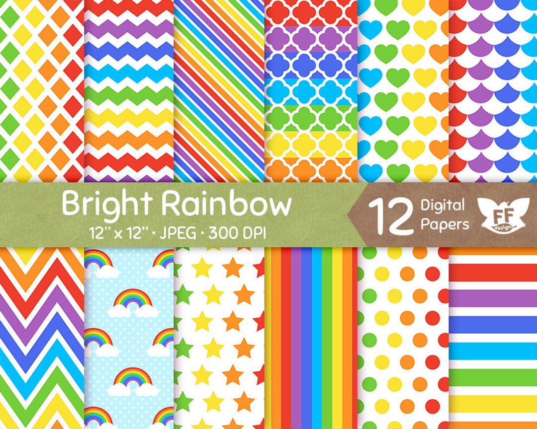 Rainbow Digital Paper, Bright Bold Color Papers, Seamless Pattern ...