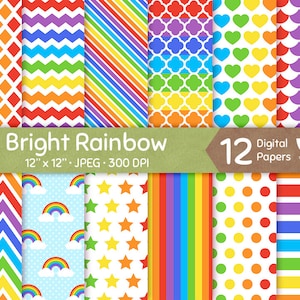 Rainbow Digital Paper, Bright Bold Color Papers, Seamless Pattern ...