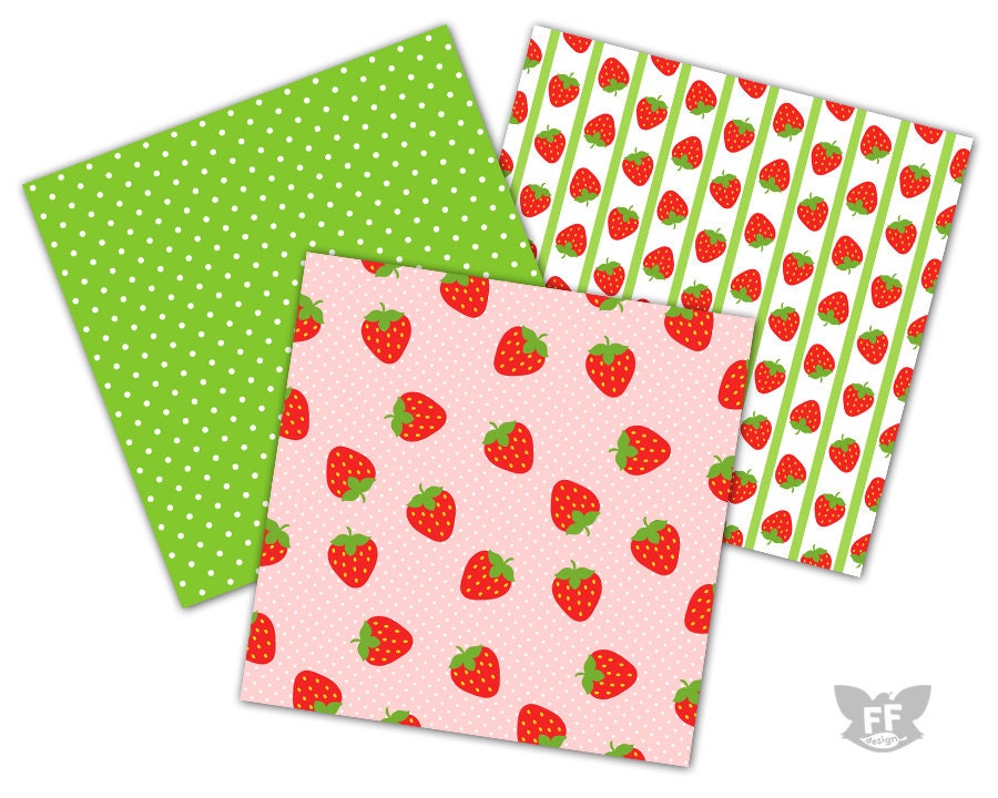 Strawberry Digital Paper, Strawberries Papers, Seamless Pattern ...