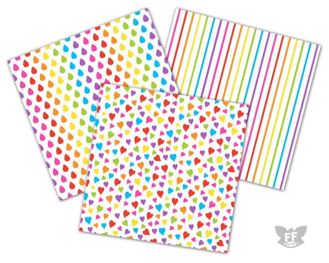 Rainbow Digital Paper, Bright Bold Color Papers, Seamless Pattern ...