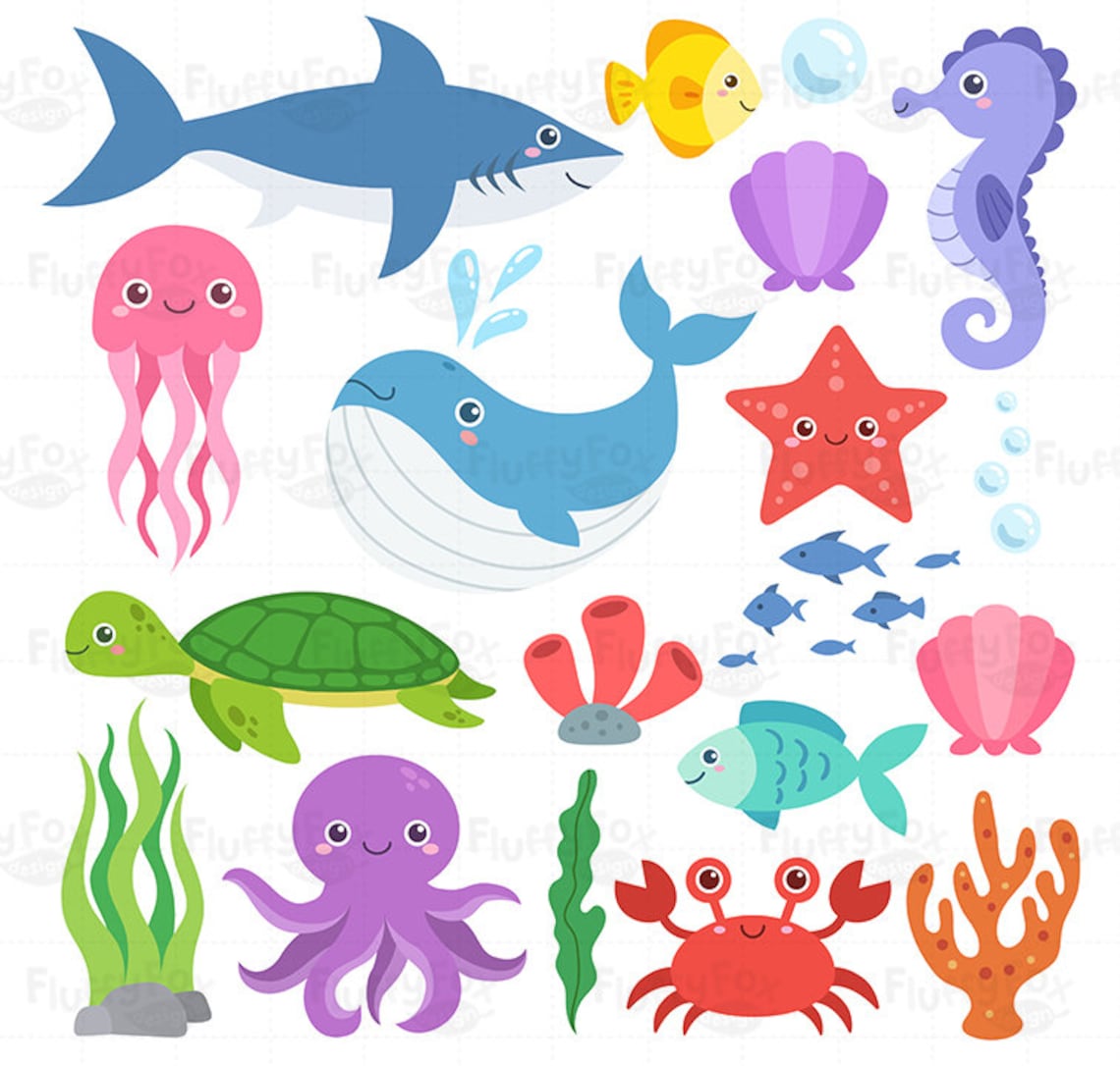 Ocean Animal Clipart, Sea Animals Clip Art, Marine Life Creatures Crab ...