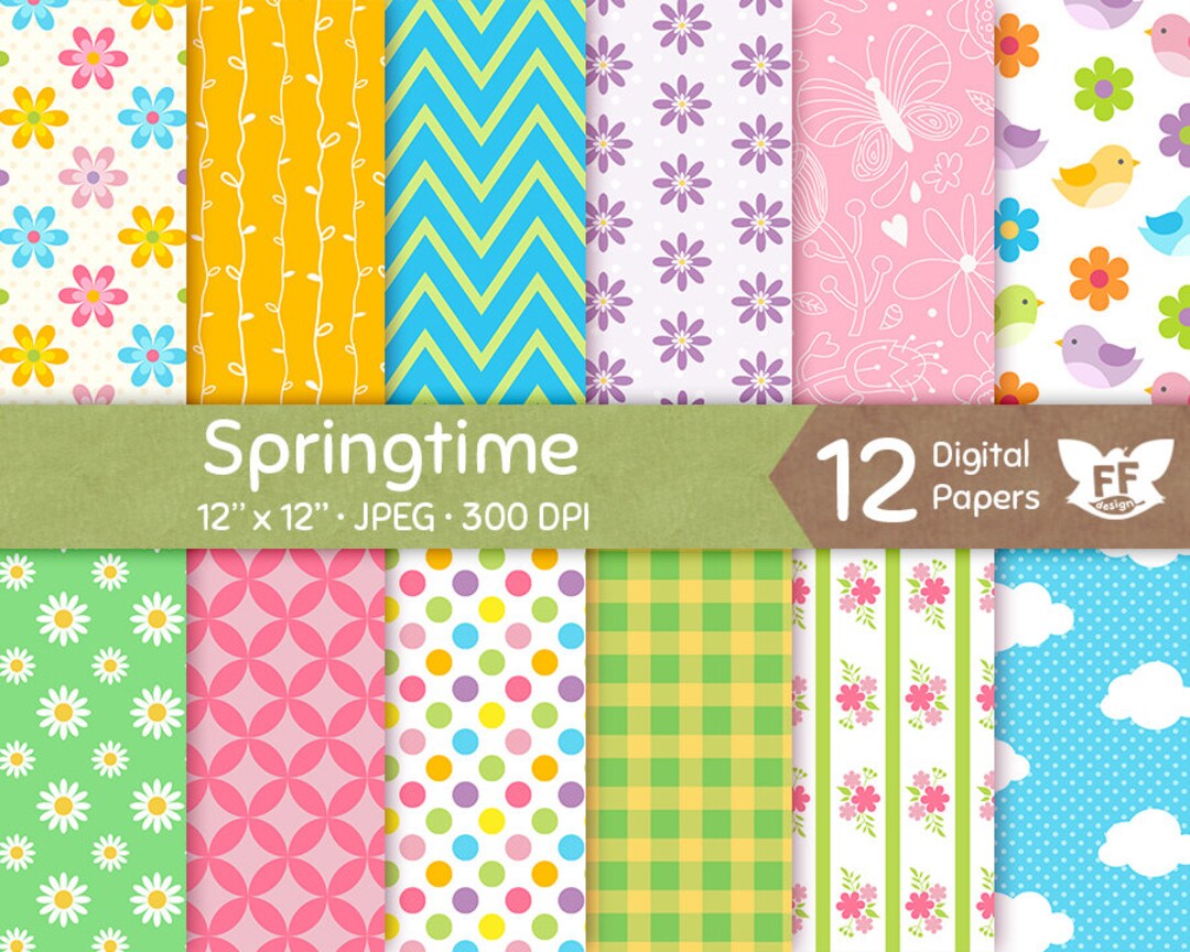 Springtime Digital Paper, Spring Time Papers, Seamless Pattern ...