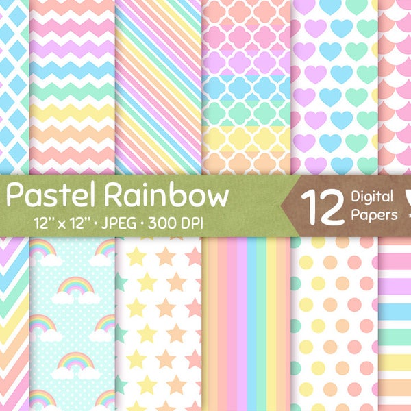 Pastel Rainbow Digital Paper - Etsy