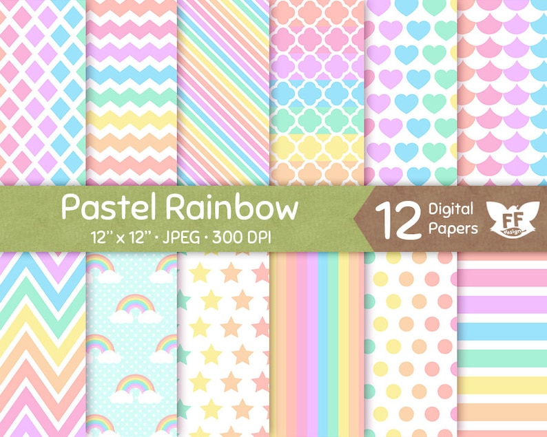 Pastel Rainbow Digital Paper, Soft Color Seamless Pattern, Colorful ...