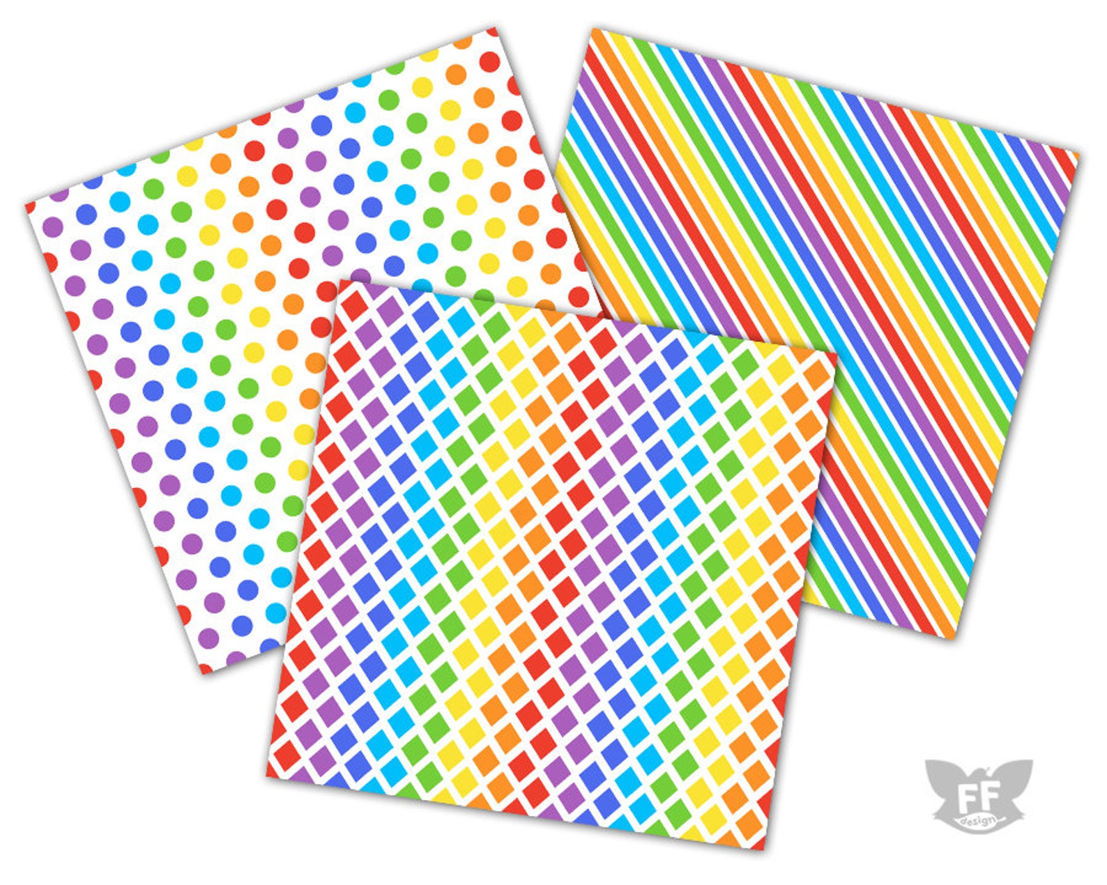 Rainbow Digital Paper, Bright Bold Color Papers, Seamless Pattern ...