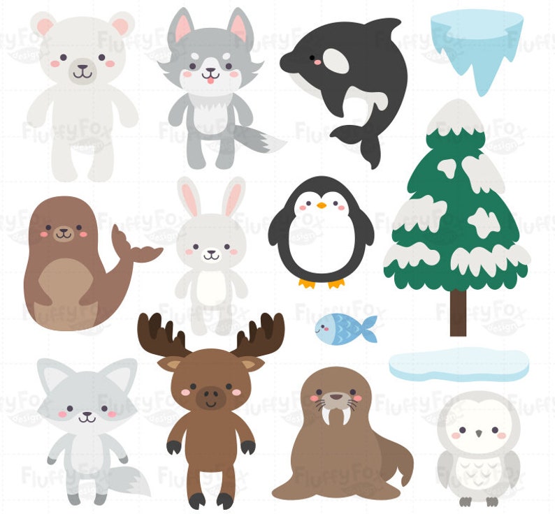 Arctic Animals Clipart Antartica Animal Clip Art Wild Winter - Etsy