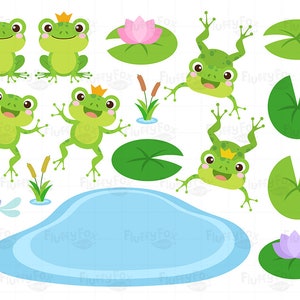 Prince Frog Clipart, Pond Animals Clip Art, King Water Lily Pads ...