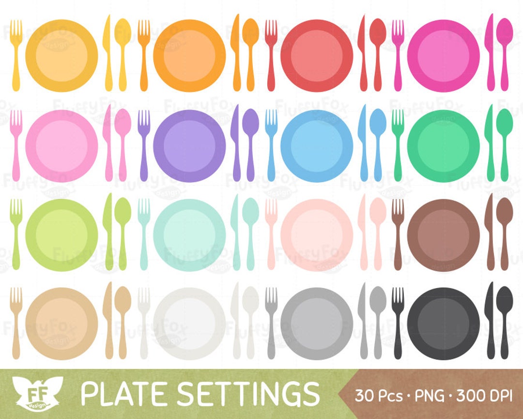 Plate Setting Clipart, Meal Settings Clip Art, Plates Utensils Cutlery ...