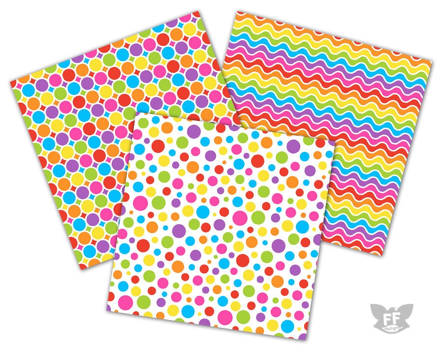 Rainbow Digital Paper, Bright Bold Color Papers, Seamless Pattern ...