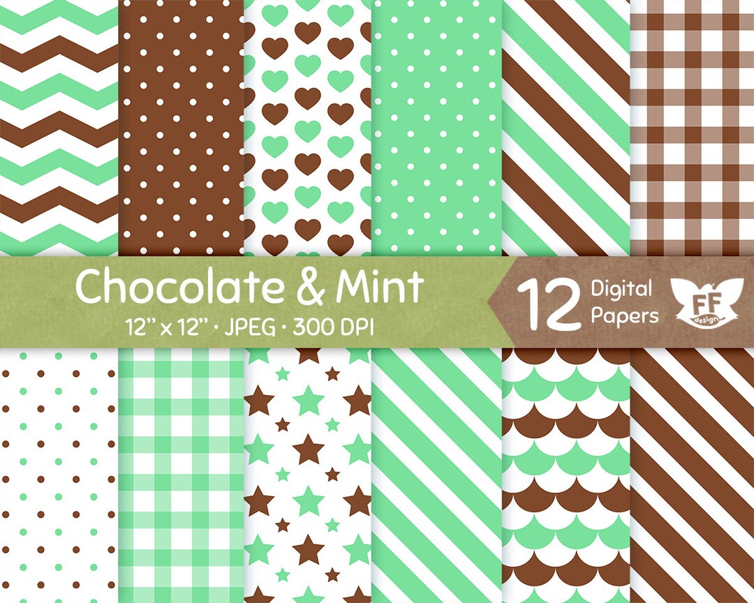 Chocolate and Mint Digital Paper Set, Choco-mint Seamless Patterns ...