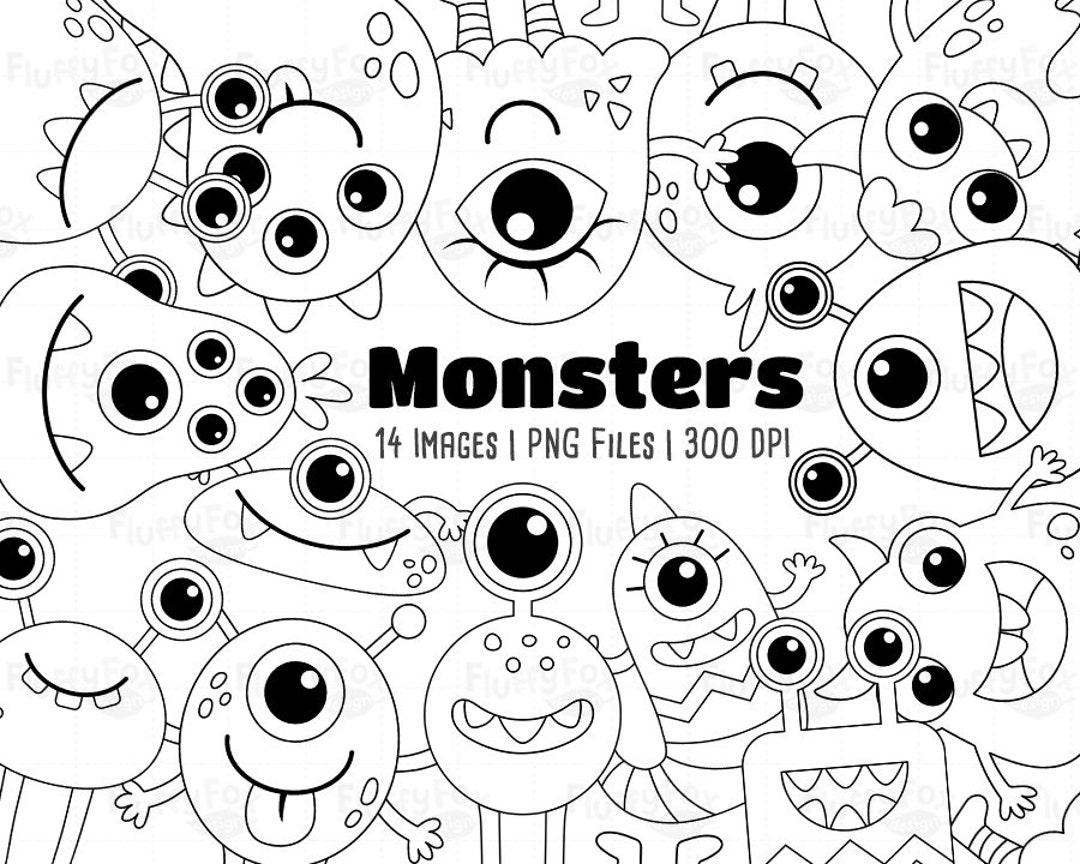 Monsters Digital Stamp, Weird Creature Stamps, Cute Colorful Alien ...