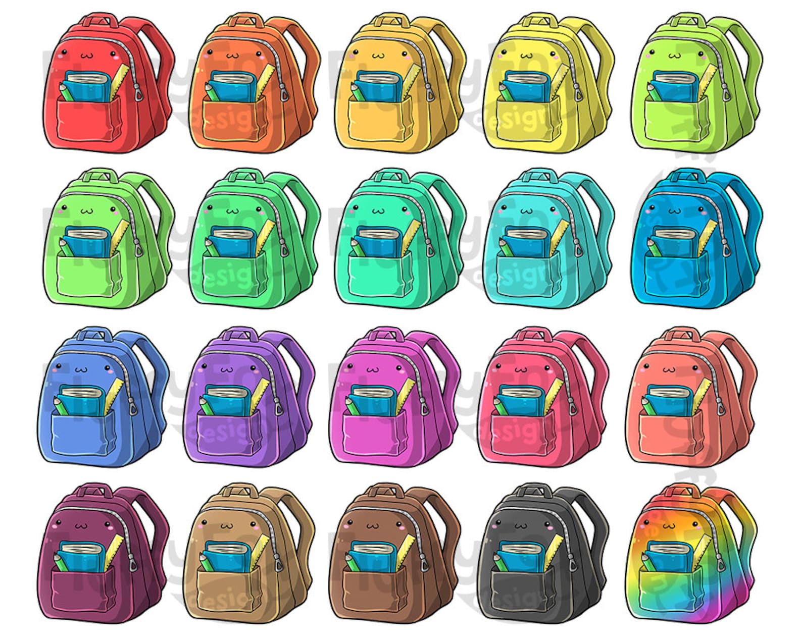 Kawaii Backpack Clipart, Cute Bag Clip Art, Education Back to School ...