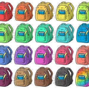Kawaii Backpack Clipart, Cute Bag Clip Art, Education Back to School ...