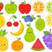 Kawaii Fruits Clipart, Fruit Clip Art, Grape Banana Pineapple Apple ...