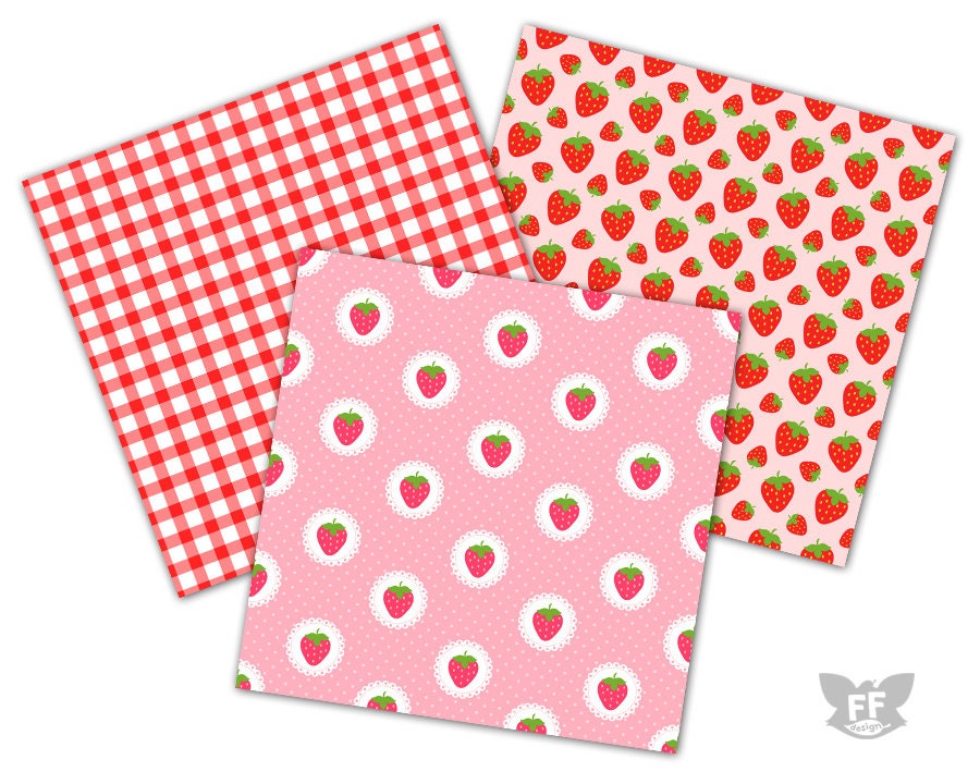 Strawberry Digital Paper, Strawberries Papers, Seamless Pattern ...