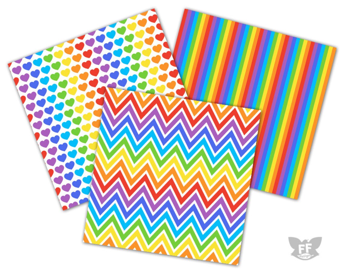 Rainbow Digital Paper, Bright Bold Color Papers, Seamless Pattern ...