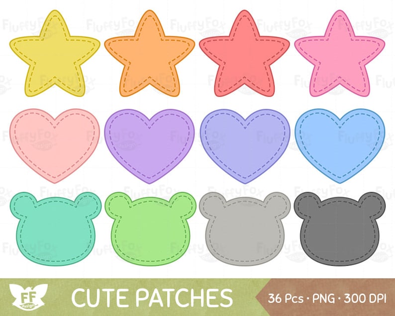 Cute Patches Clipart Patched Shapes Clip Art Patch Bear - Etsy