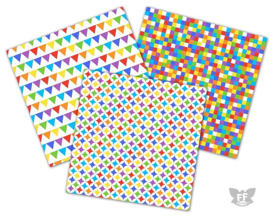 Rainbow Digital Paper, Bright Bold Color Papers, Seamless Pattern ...