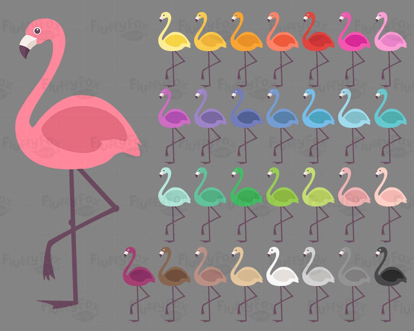 Flamingo Clipart Flamingos Clip Art Tropical Bird Wildlife - Etsy